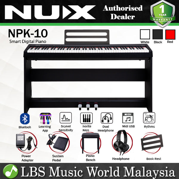 NUX NPK-10 88 Key Digital Piano with Wooden Stand and Bluetooth Connec ...